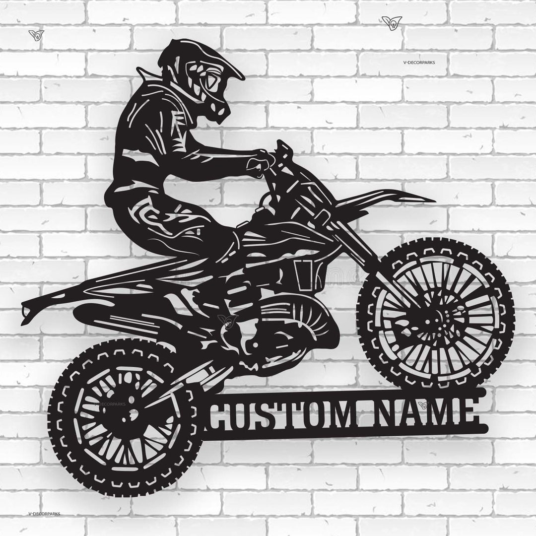 Personalized Motocross Biker Metal Wall Art Custom Dirt Bike Name Sign ...