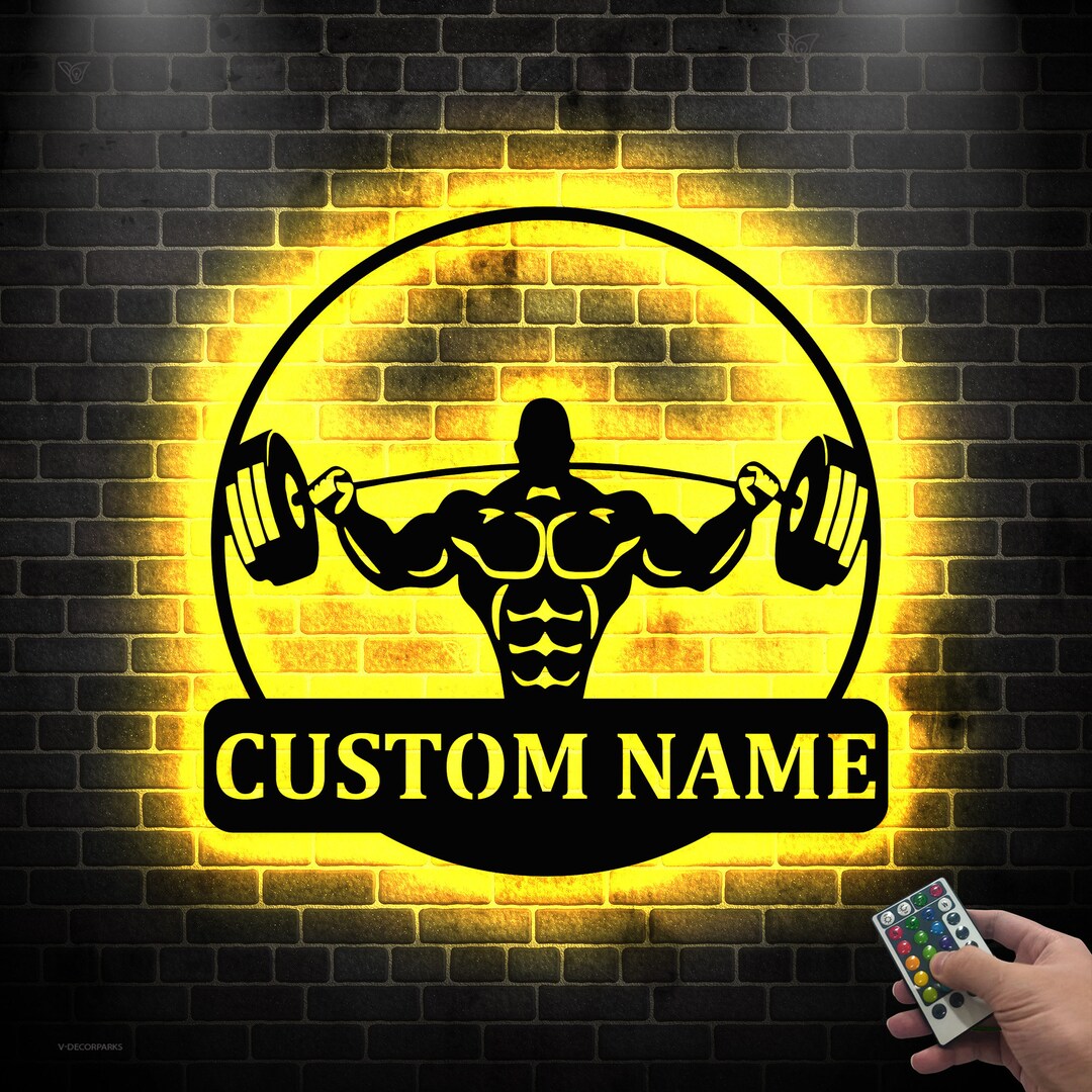 Custom Bodybuilding Metal Wall Art LED Lights, Bodybuilding Metal Sign ...