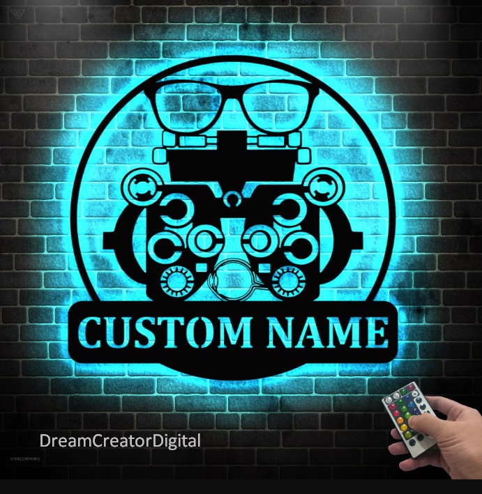Custom Optician Metal Wall Art LED Light Personalized Eyes Clinic Name ...