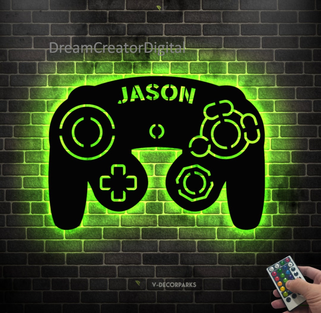 Custom Gaming Wall Decor,custom Gamecube Controller Metal Wall Art Led ...