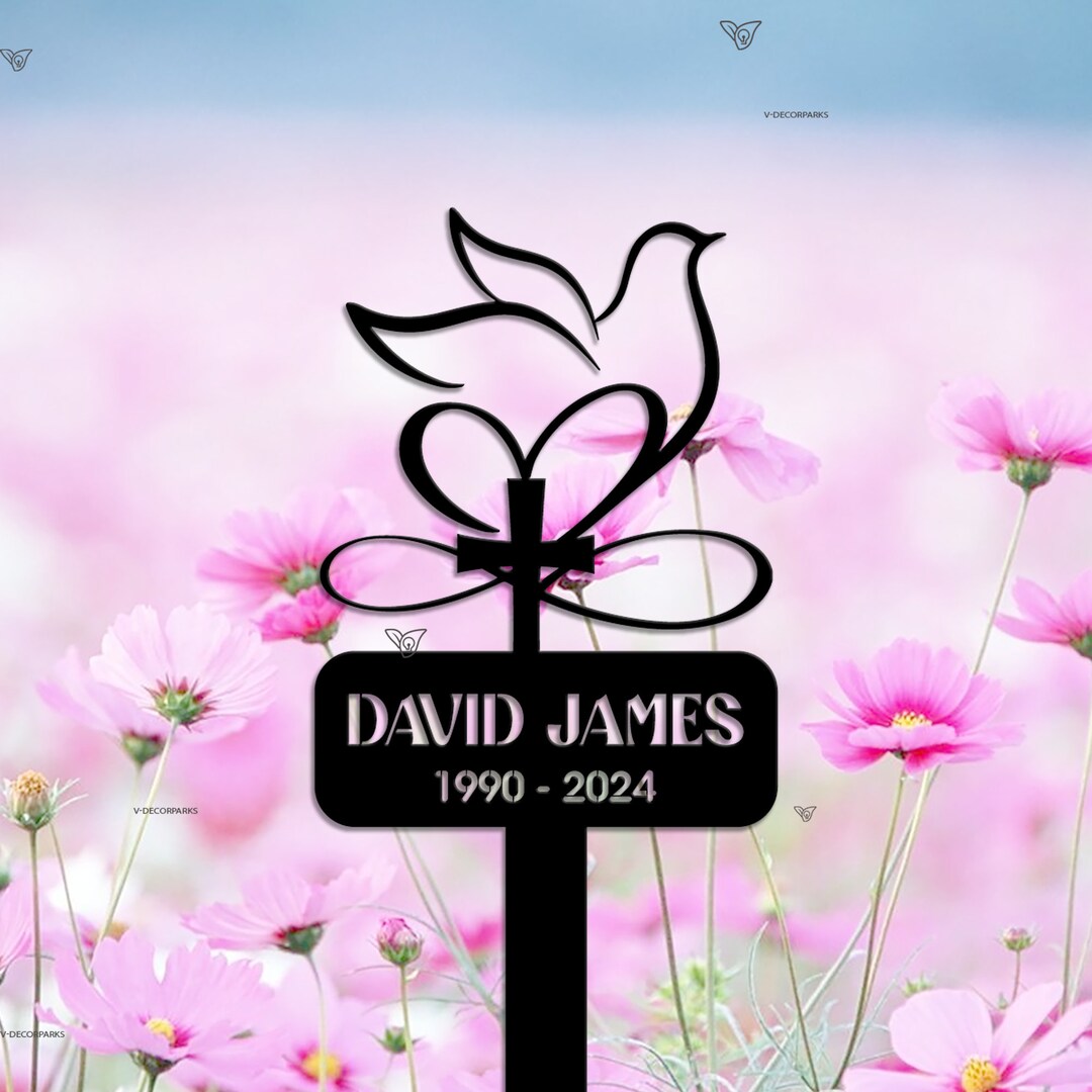 Personalized Dove Memorial Metal Cross Stake, Grave Marker, Memorial ...