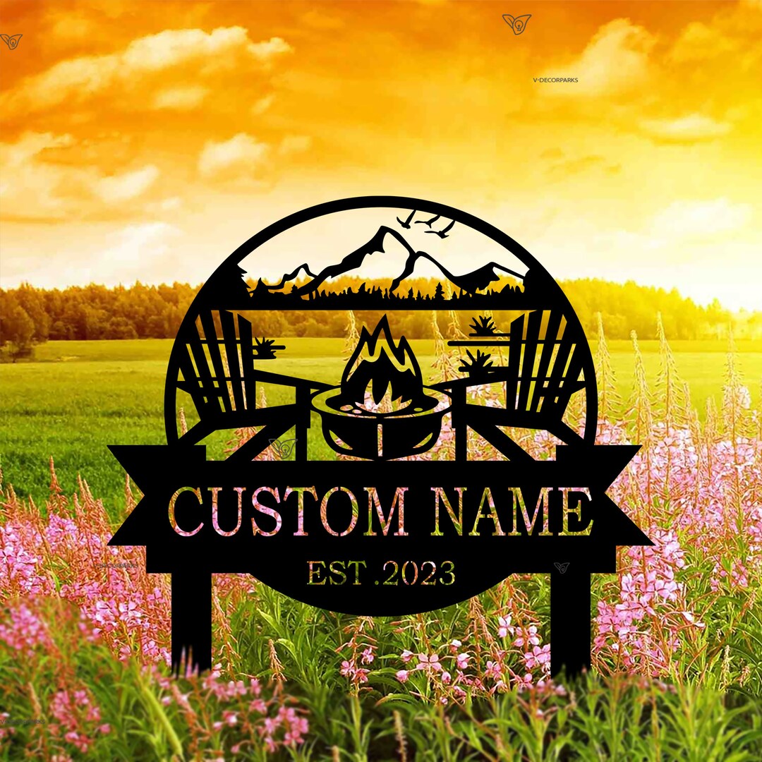 Custom Metal Campfire Sign With Stakes, Personalized Cabin Sign, Camp ...