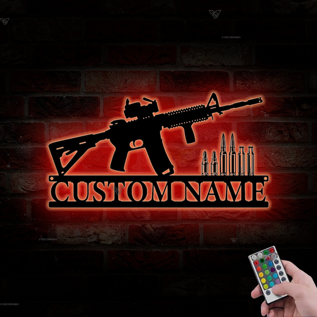 Personalized Gun Metal Wall Art Led Light, Gun Metal Sign, Custom ...
