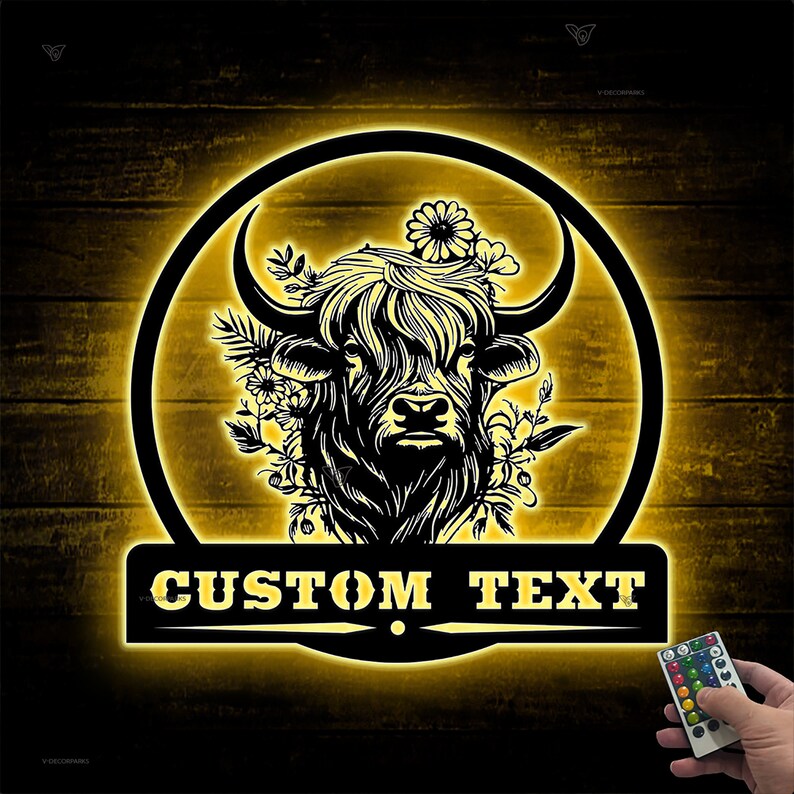 Custom Highland Cow Metal Sign LED Light,highland Cow Decor ...