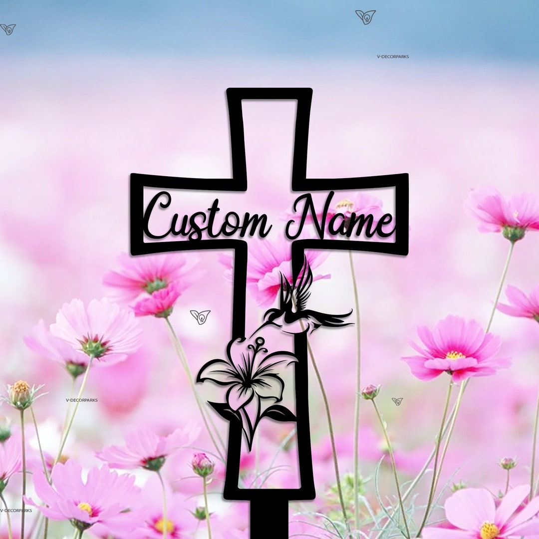 Custom Hummingbird Memorial Cross Stake, Hummingbird Sign, Cross Metal ...