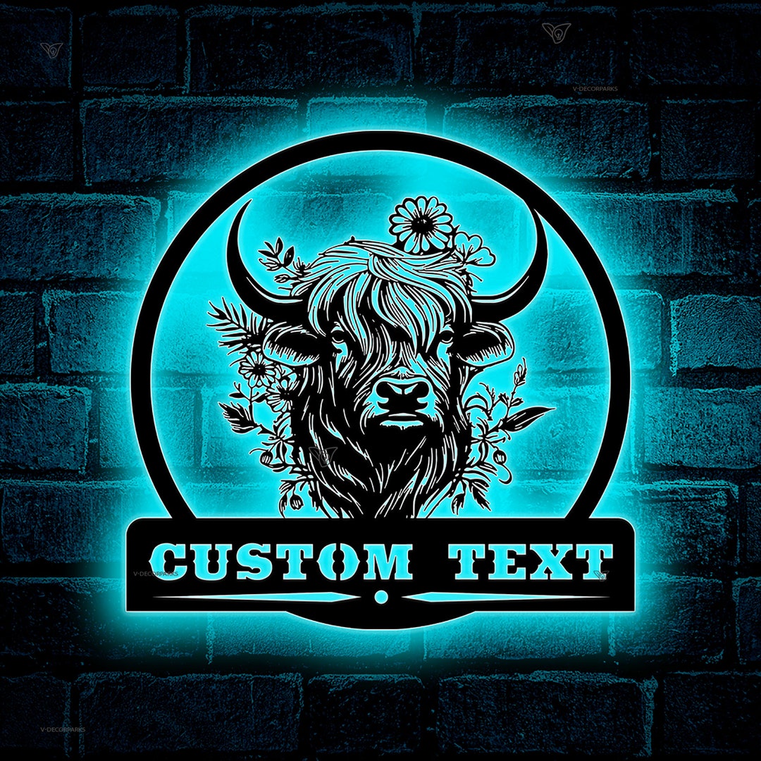 Custom Highland Cow Metal Sign LED Light,highland Cow Decor ...