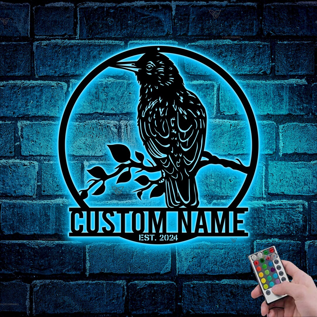Personalized Common Starling Metal Wall Art LED Light Custom Passerine ...