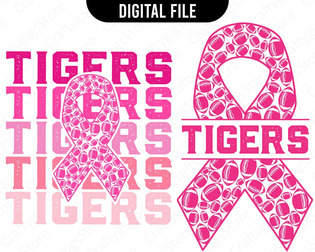 Breast Cancer Mascot Svg, Tigers Svg, Spirit Svg, Ribbon Footballs Svg ...