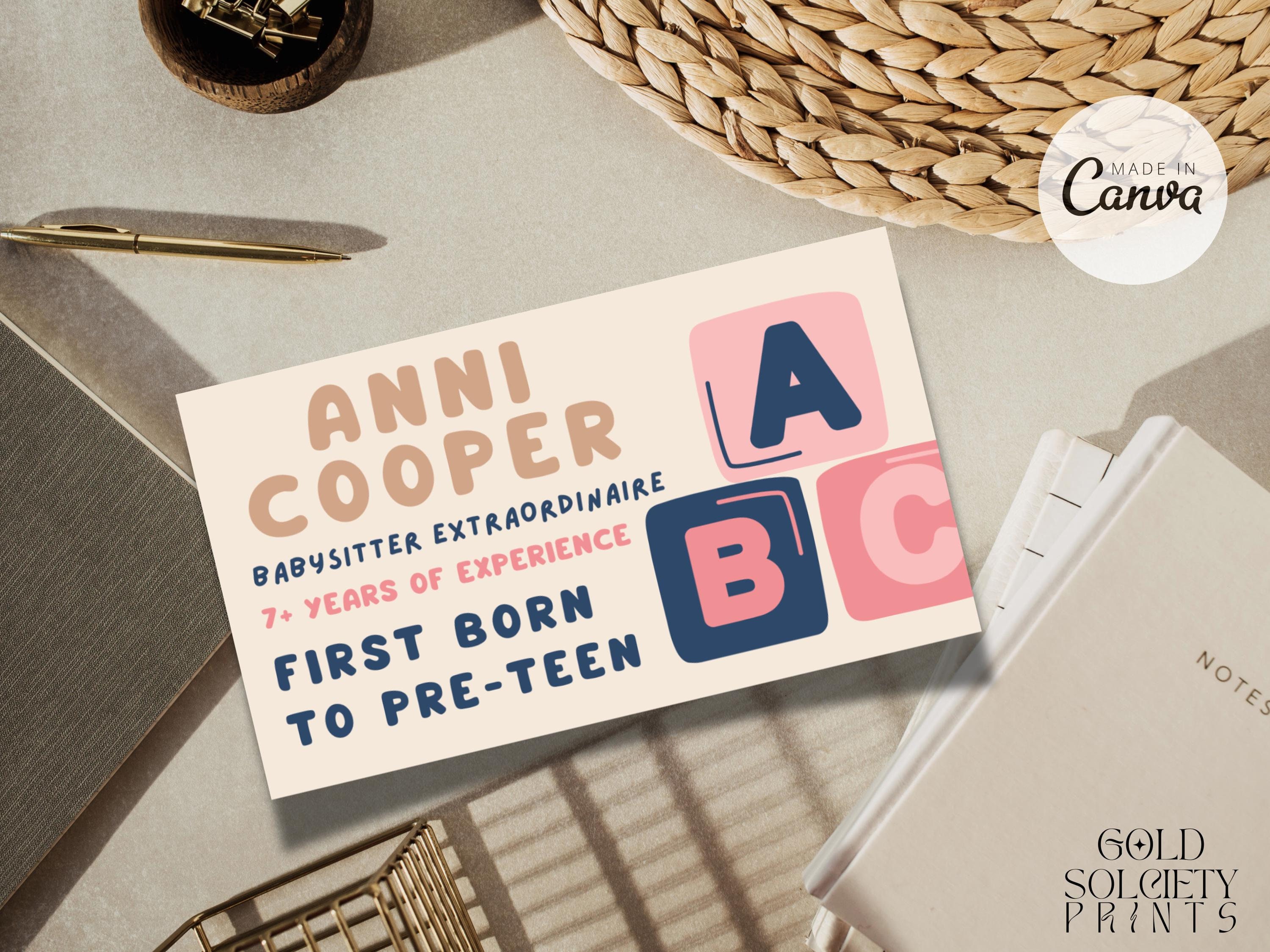 Editable Child Care Business Card Template: DIY Babysitter Card (canva ...