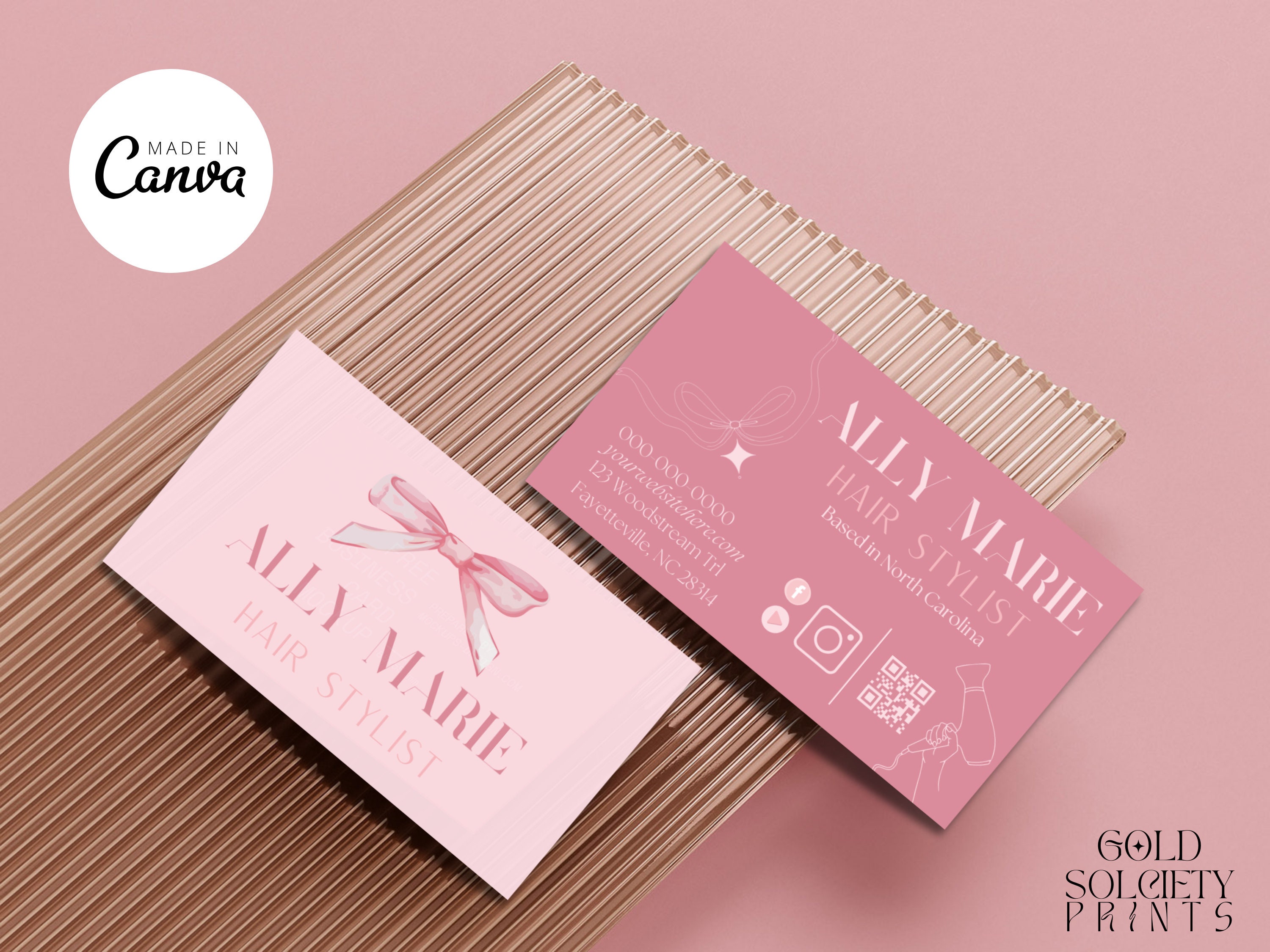 Editable Pink Coquette Business Card Template QR Code, DIY Stylist ...