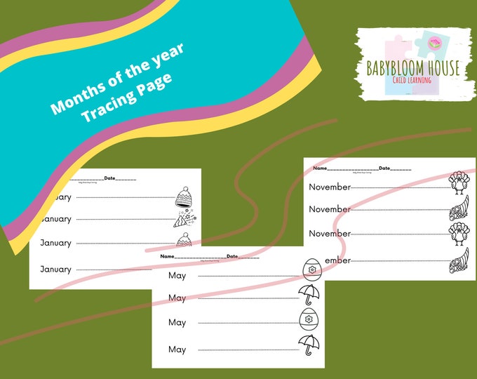 Months of the Year Tracing & Writing Worksheets for Preschool, Pre-k ...