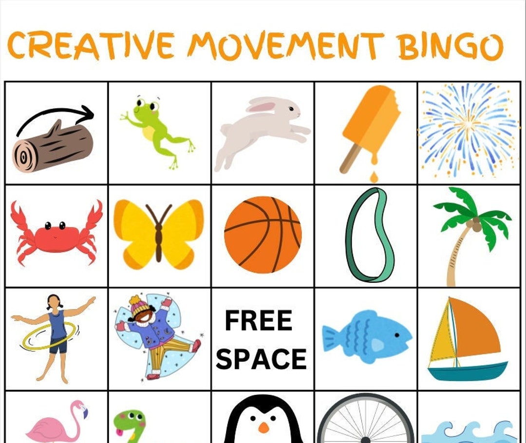 Creative Movement Bingo Game for Kids (20 Pack) - Practice Imaginative ...