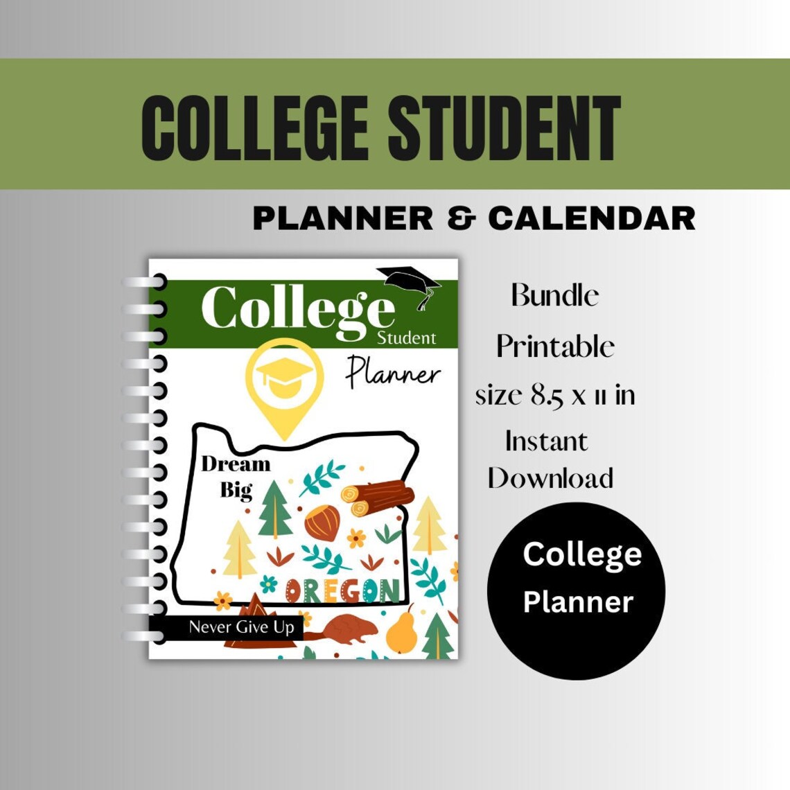 College Bundle Student Planner & Calendar Printable and Instant ...
