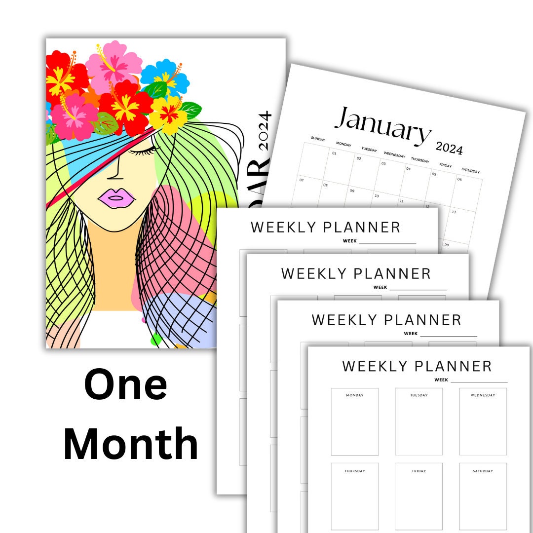 Bundle Digital Planner and Monthly Calendar 2024, Productivity Planner ...