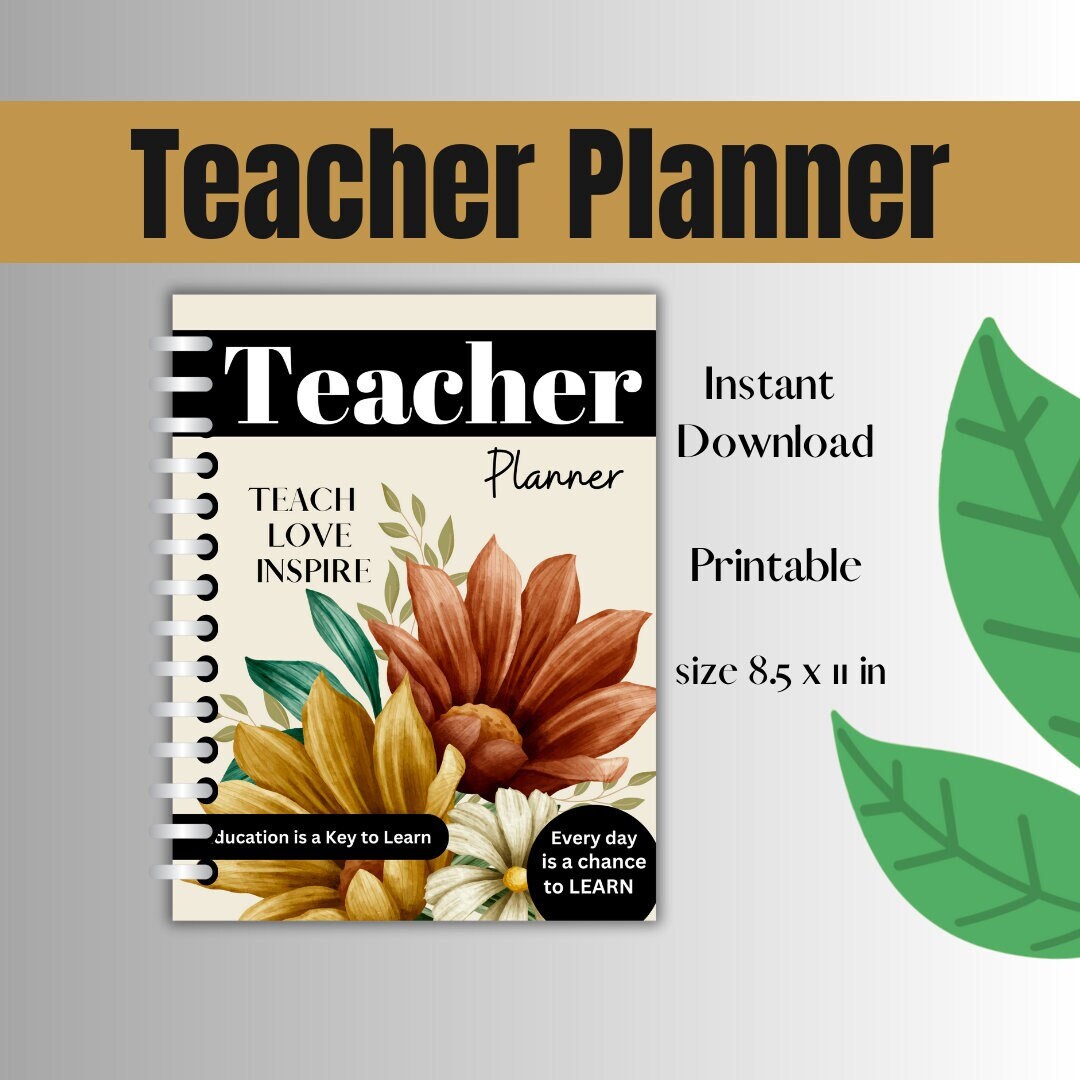 Academic Teacher Planner Printable and Downloadable, Digital Planner ...