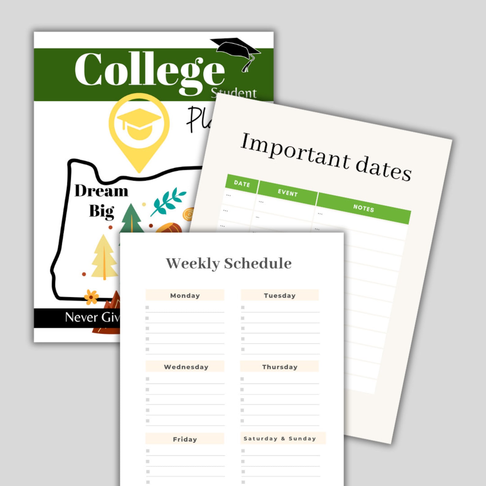College Bundle Student Planner & Calendar Printable and Instant ...