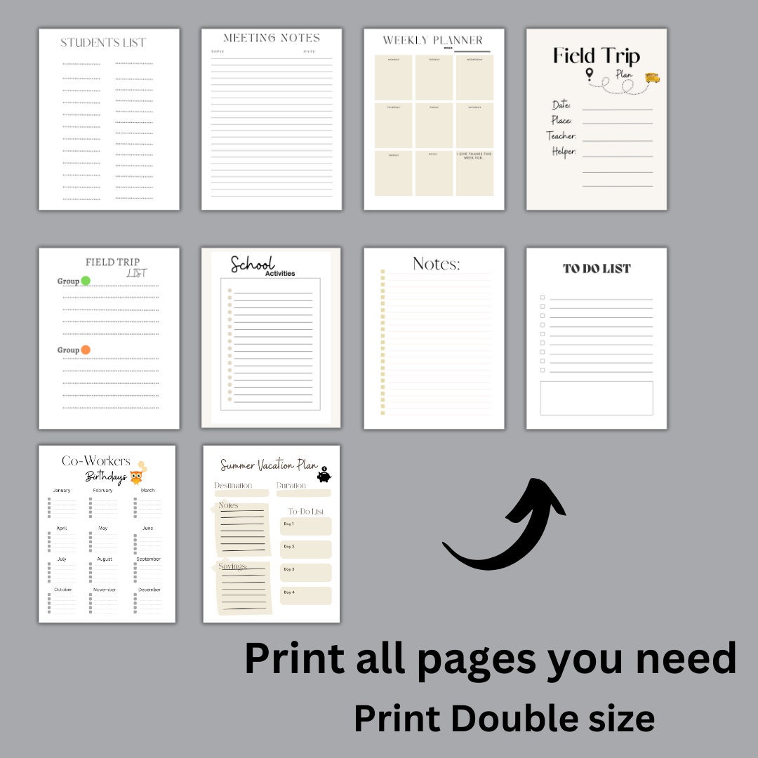 School Staff, Teacher Planner Printable and Downloadable, Digital ...