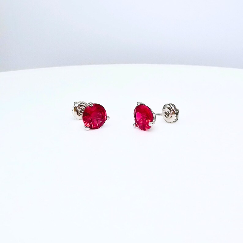 Ruby Earrings Studs Real 14k White Solid Gold Screw-back Round Created Red Ruby Gifts for Mom ...