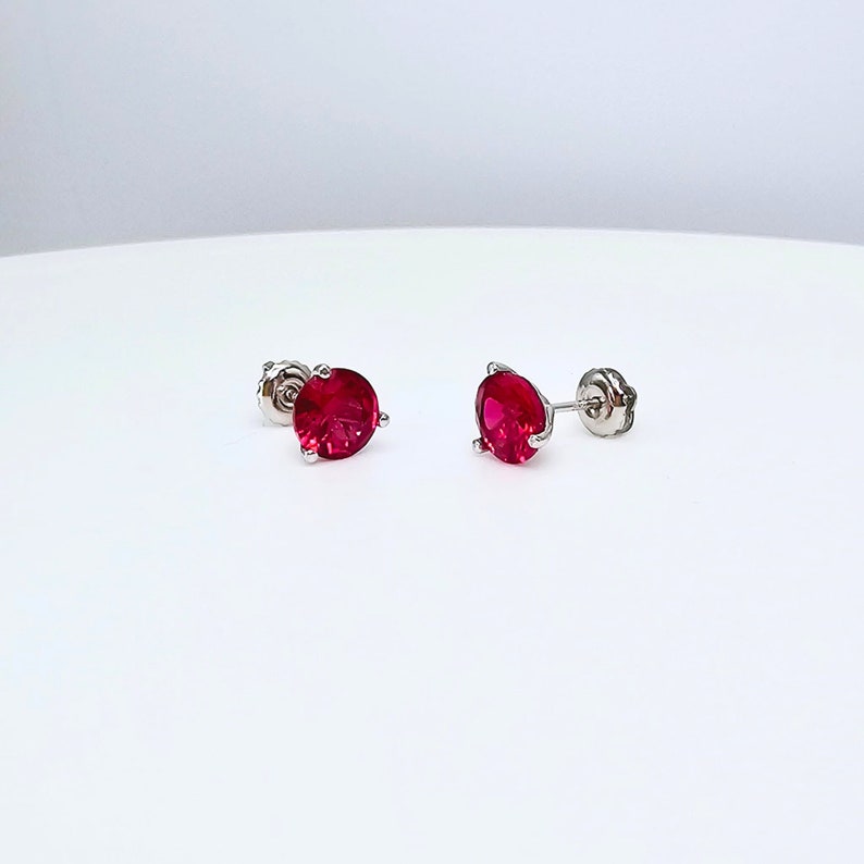 Ruby Earrings Studs Real 14k White Solid Gold Screw-back Round Created Red Ruby Gifts for Mom ...