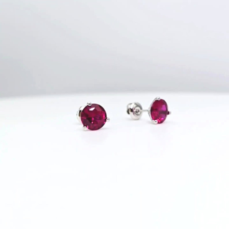 Ruby Earrings Studs Real 14k White Solid Gold Screw-back Round Created Red Ruby Gifts for Mom ...