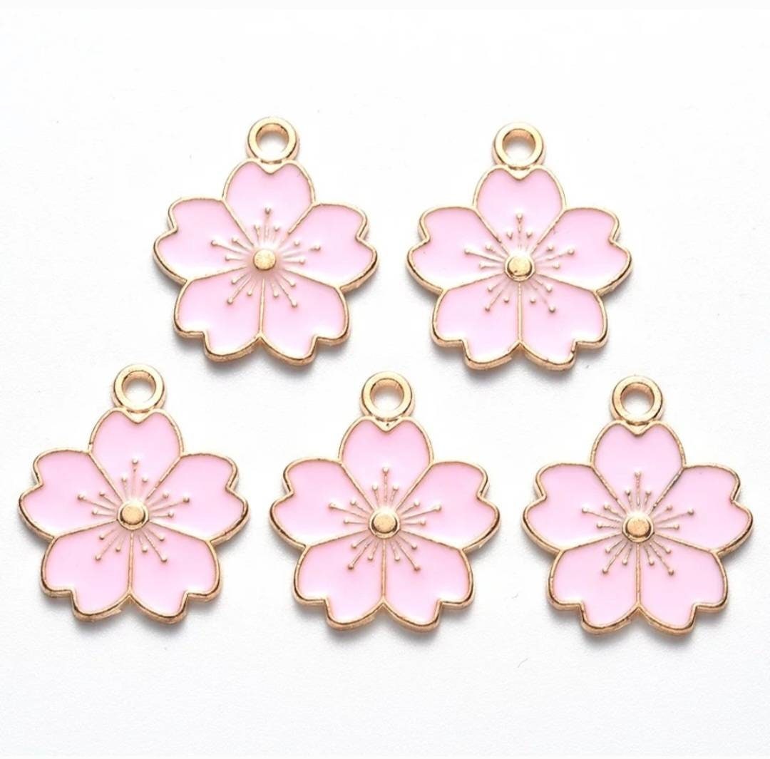 5 Sakura Cherry Blossom Charms - Etsy