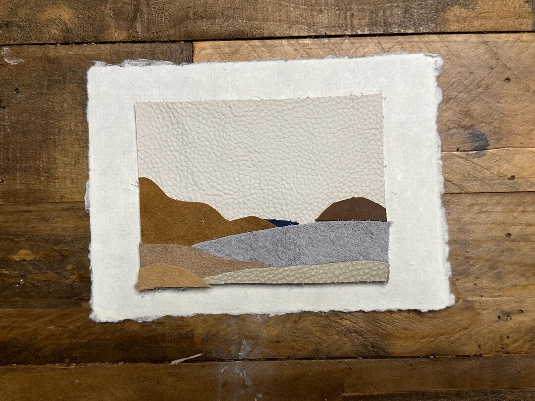 Handmade Recycled Leather Coastal Landscape Collage on Handmade Paper ...