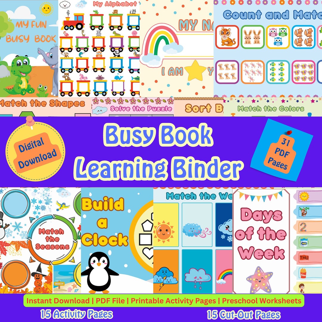 Toddler Busy Book Printable Activity Homeschool Montessori Binder Quiet ...
