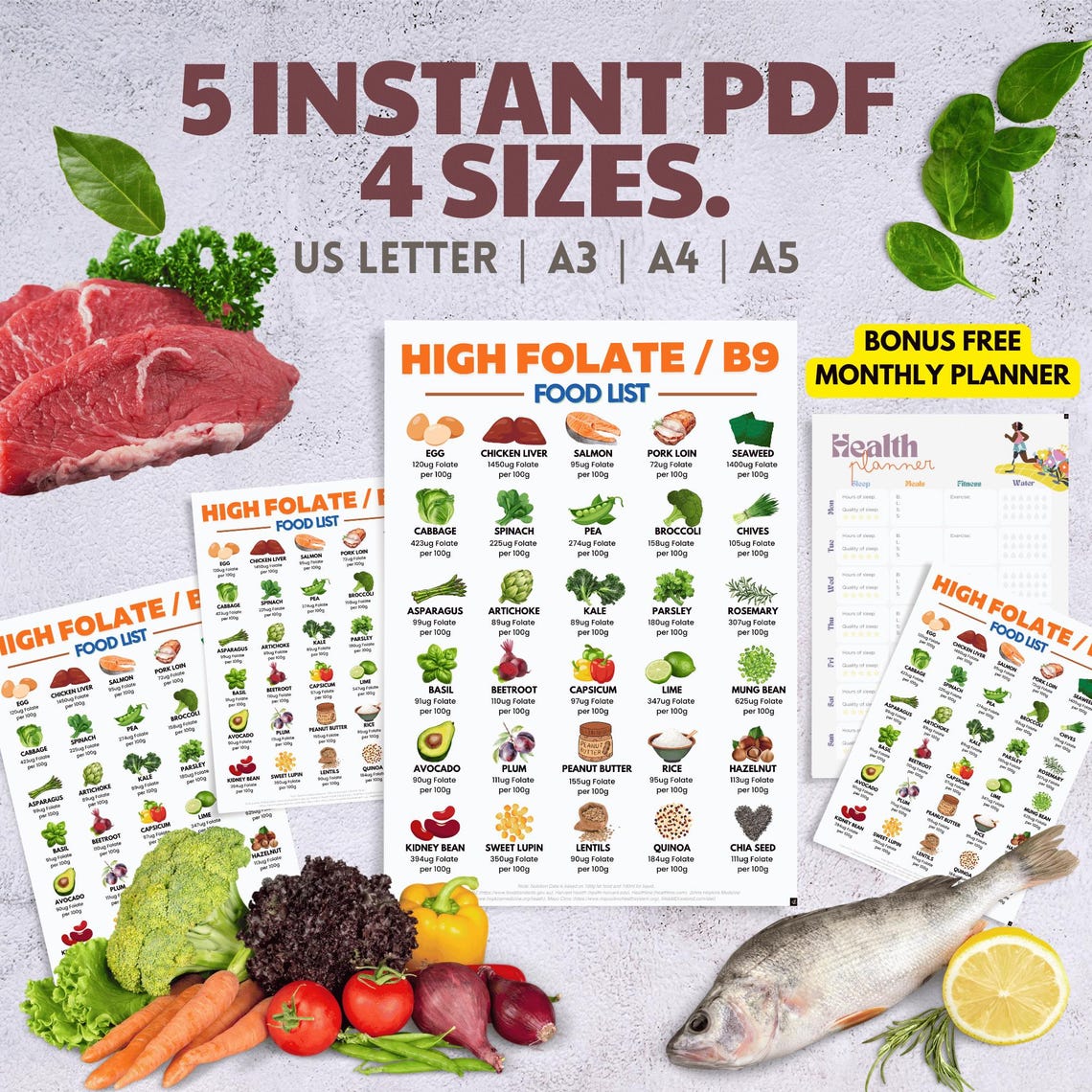 High Folate Foods, Folic Acid Food List, Vitamin B9, Pregnancy Maternal ...