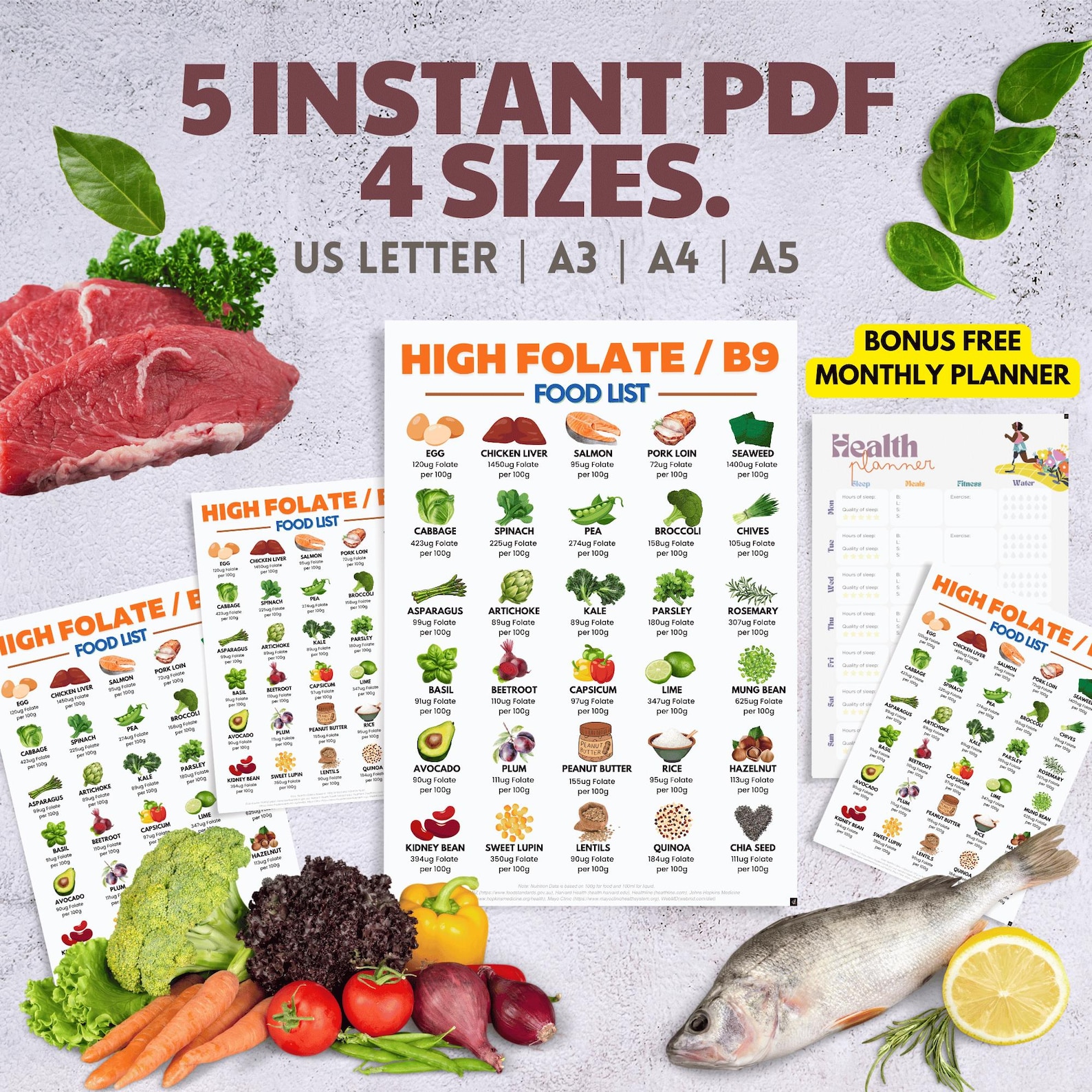 High Folate Foods, Folic Acid Food List, Vitamin B9, Pregnancy Maternal ...