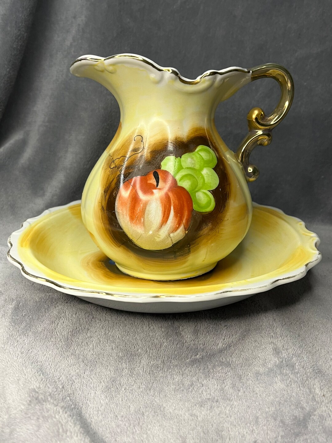 Vintage Allied Hand-painted Pitcher W/ Base/plate - Etsy