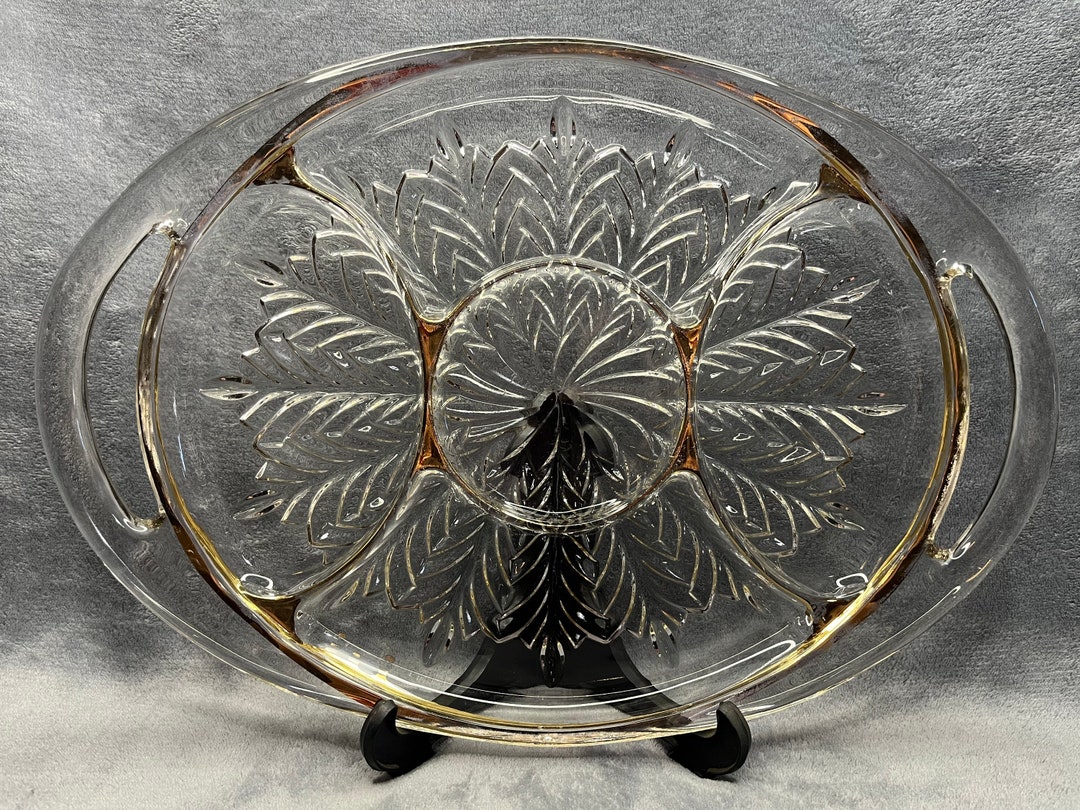 Vintage Set of 2 Large Divided Crystal/glass? Serving Trays Gilded - Etsy