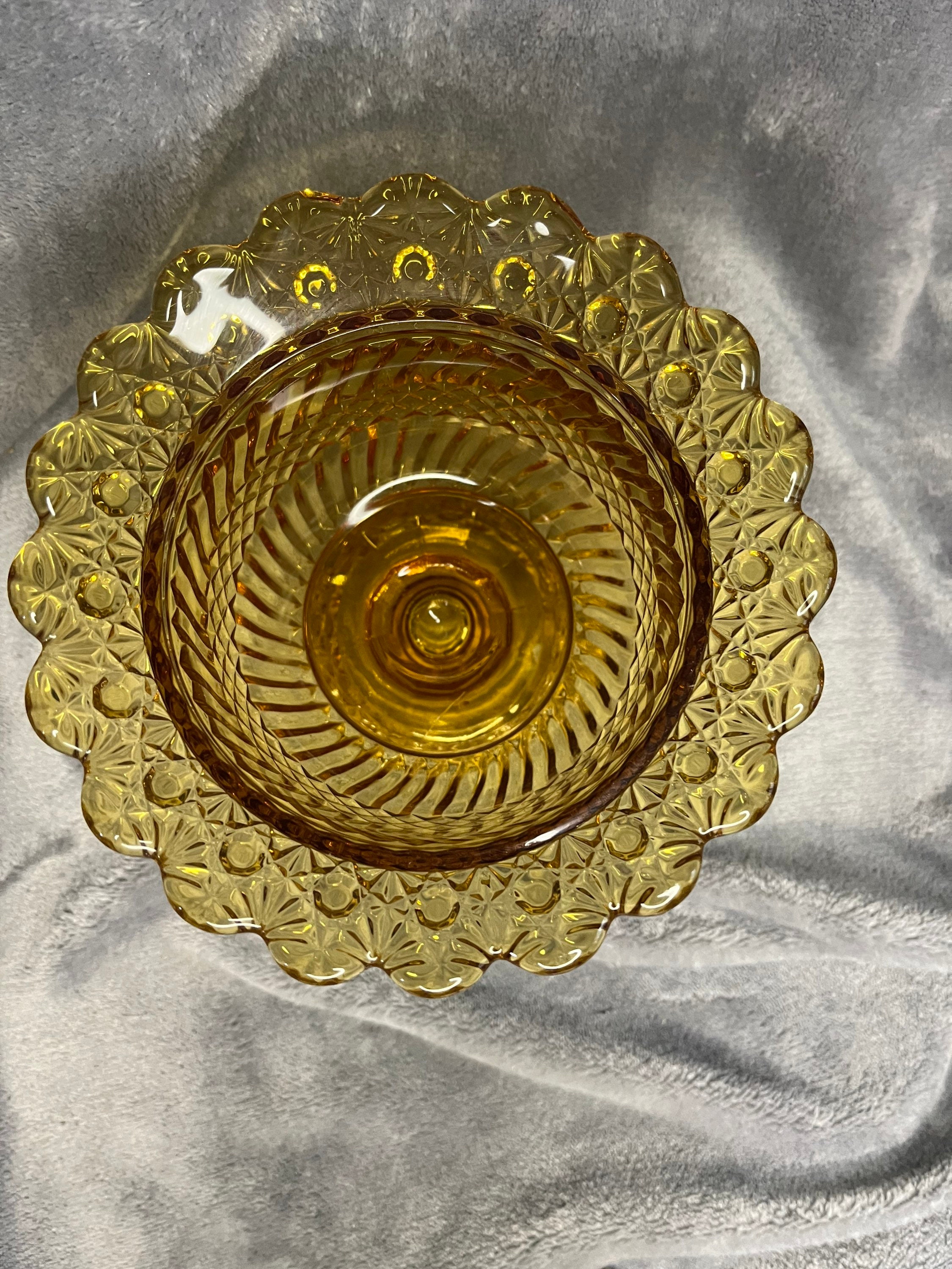 Vintage Le Smith Amber Daisy & Button Pedestal Dish/bowl With Lid - Etsy