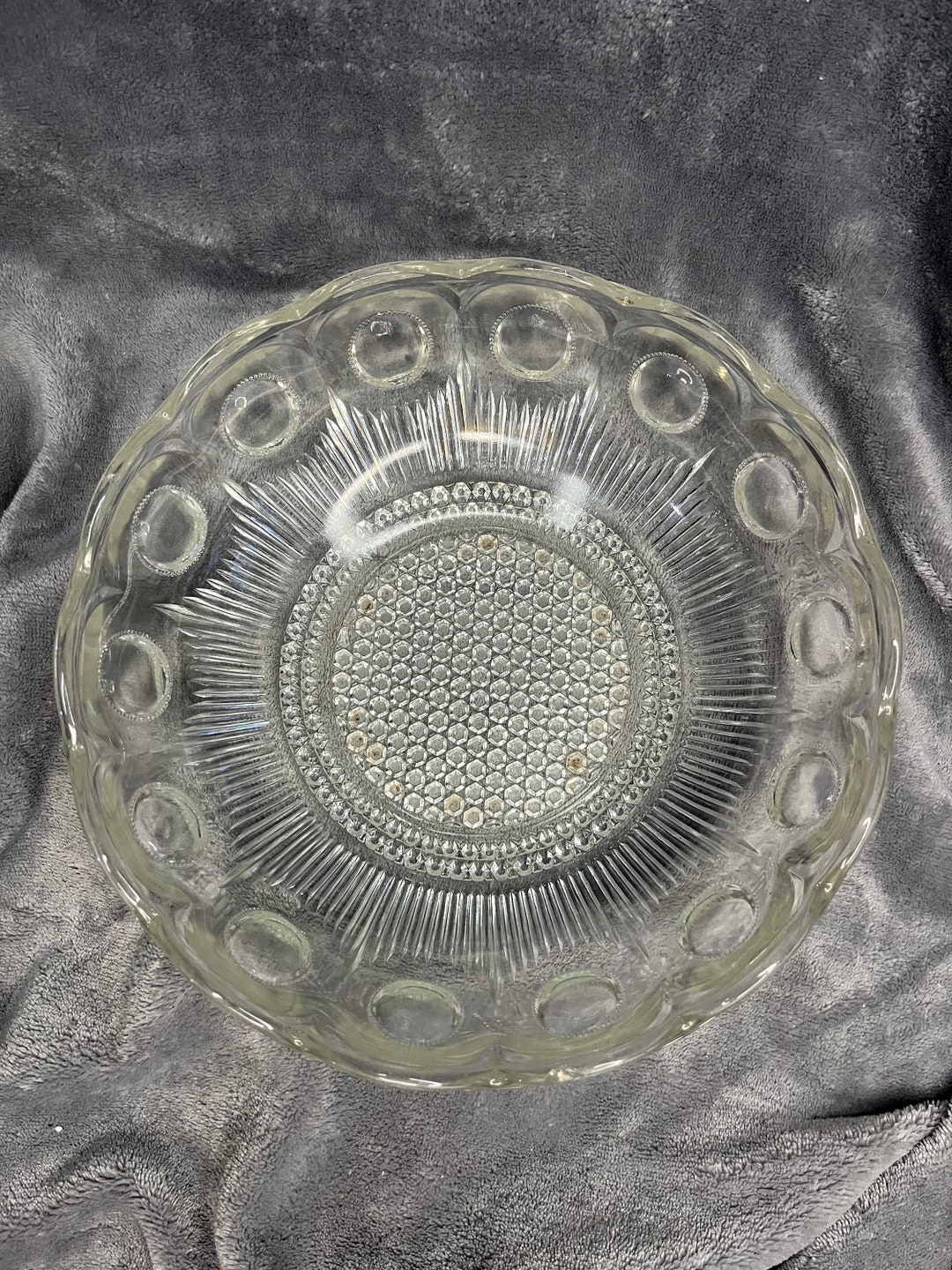 Antique Clear Glass Bowl Thumbprint Hobnail Indented Circles - Etsy