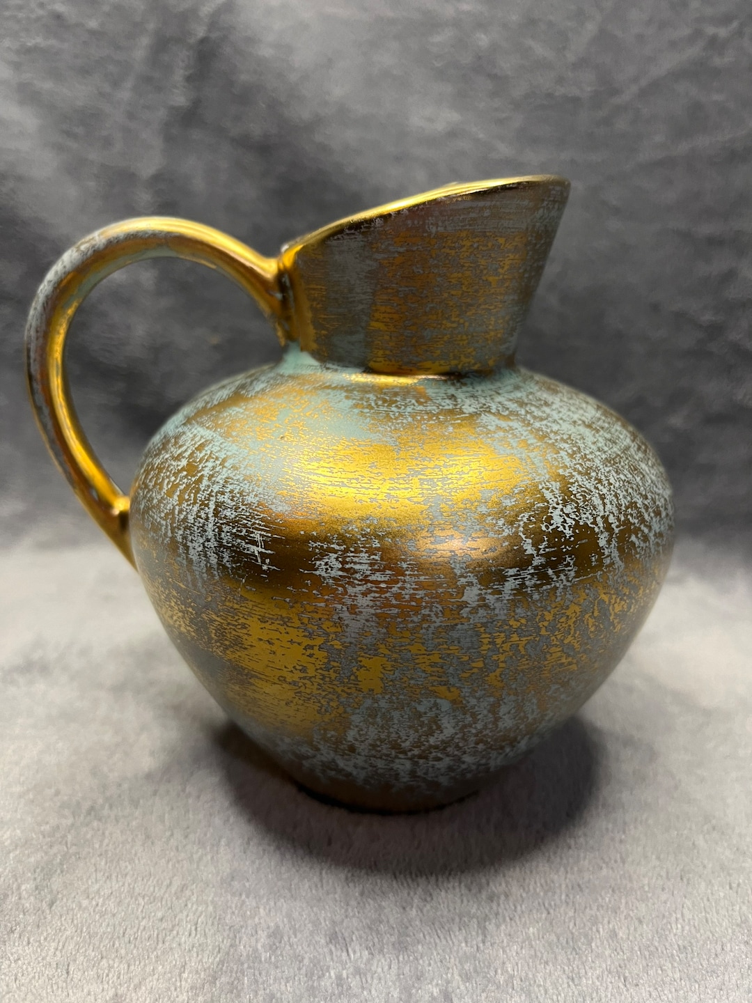 Vintage Stangl Antique Gold/blue Jug W/ Handle Mid Century Art Pottery ...