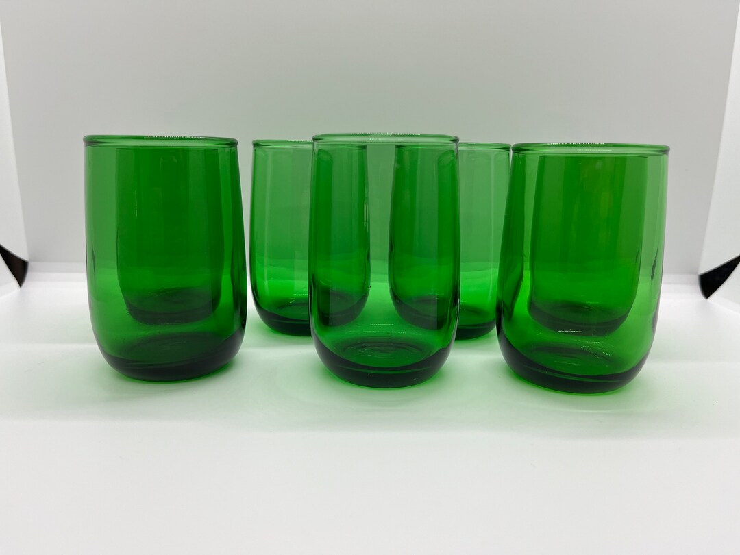 Vintage Roly Poly Dk Forest Green Glass Flat Juice Glass Plain Anchor ...