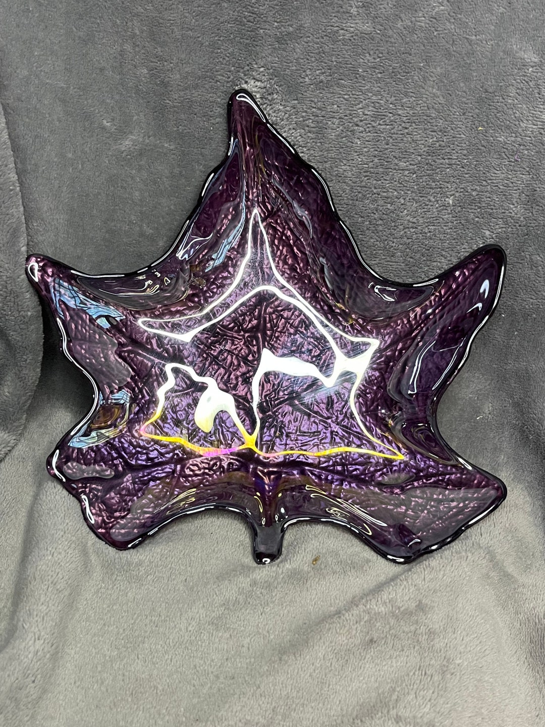 Vintage Shiny Purple Maple Leaf Hand Blow Glass Dish - Etsy