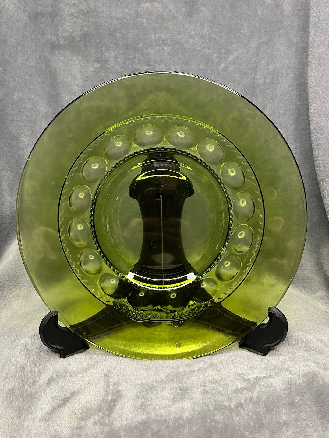 Vintage Indiana Glass Plate Green Geometric Hobnail Texture Starter ...