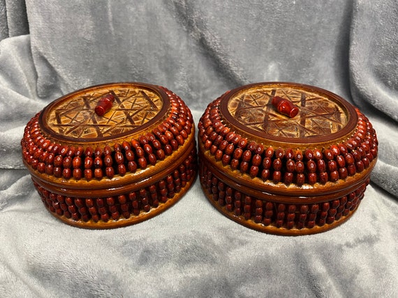 Vintage Bamboo Lidded Trinket Boxes Handmade Open-Wea… - Gem