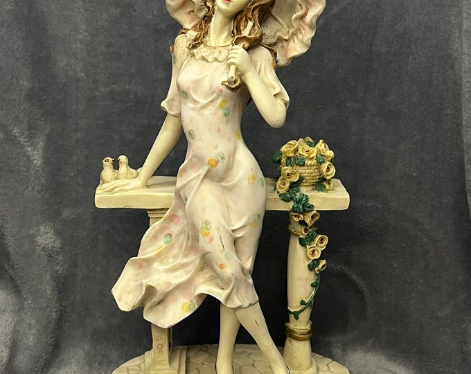 Vintage Messina Collections Woman With Umbrella Hand on Bench-flowers, 2 Birds Figurine - Etsy