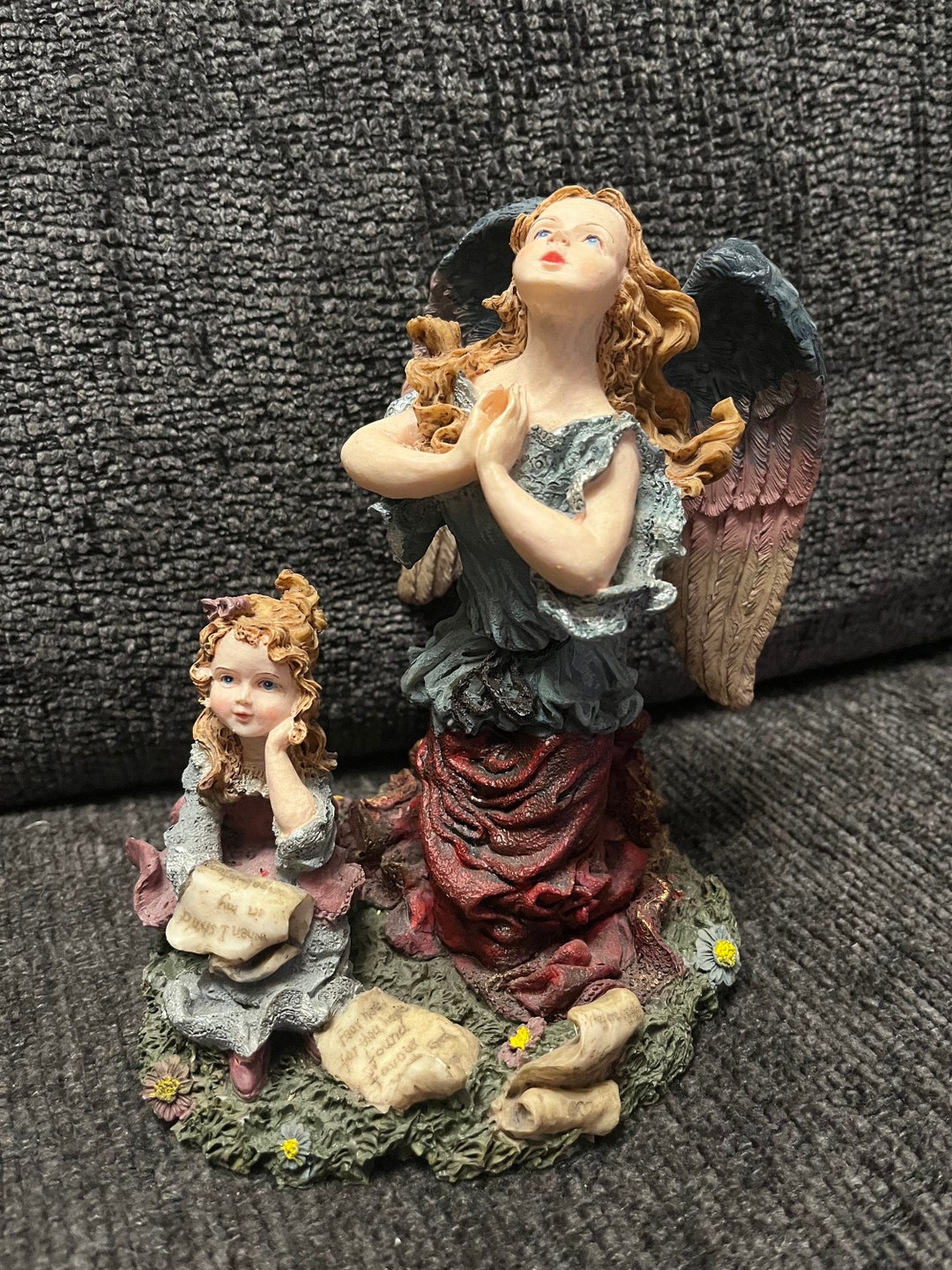 Vintage Angel Praying Over Little Girl Sculpted Resin Figurine - Etsy