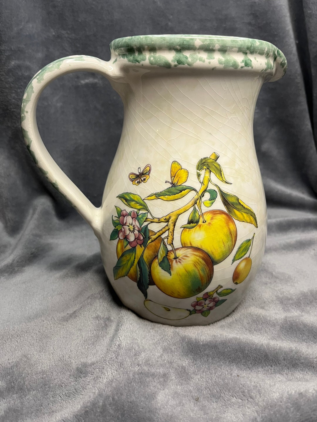 Vintage Himark Pottery, Green and off White Pitcher-made in Italy-read ...