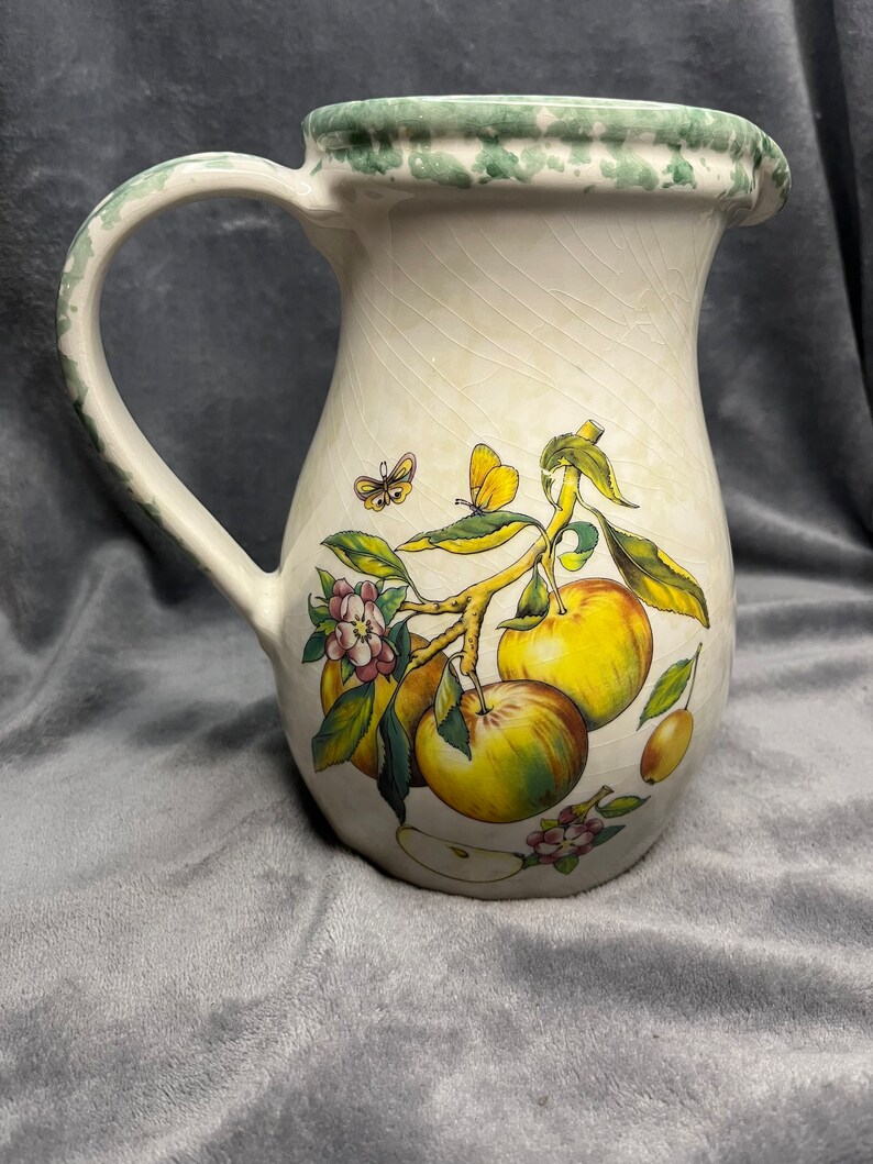 Vintage Himark Pottery, Green and off White Pitcher-made in Italy-read ...