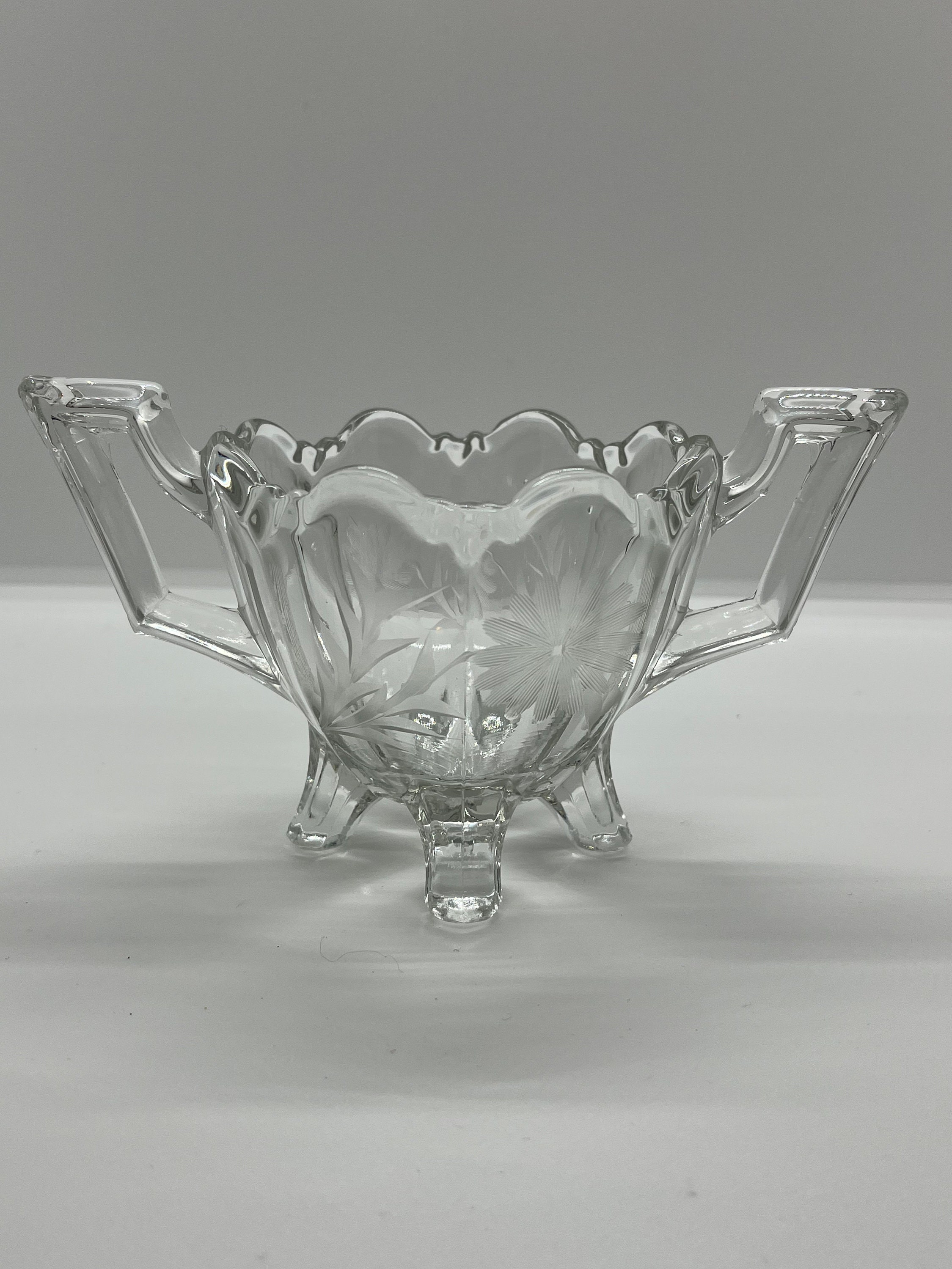 Vintage Clear Glass 4 Footed Sugar Bowl Etched With Flowers - Etsy