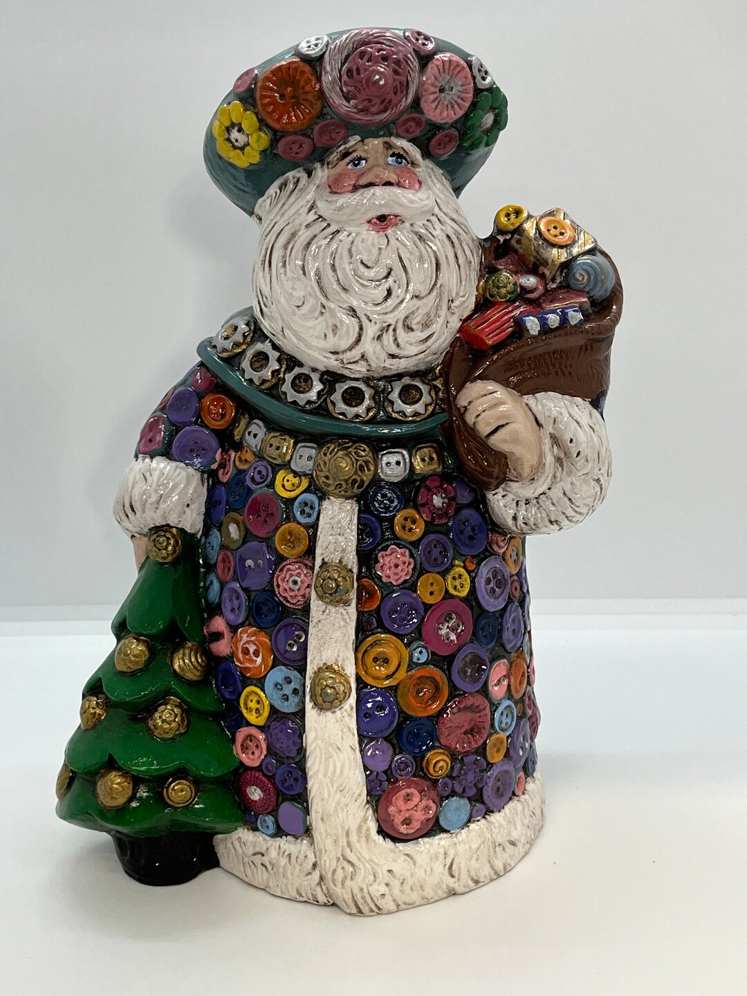 Rare Vintage Button Santa Ceramic Figurine Christmas Holiday Decor ...