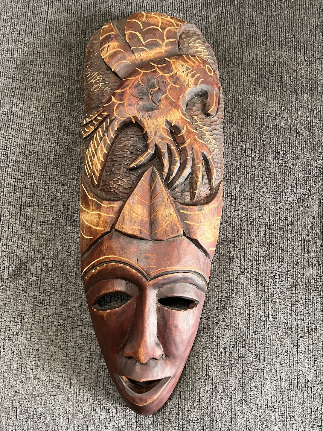 Vintage Hand Carved Large Wall Mask - Etsy