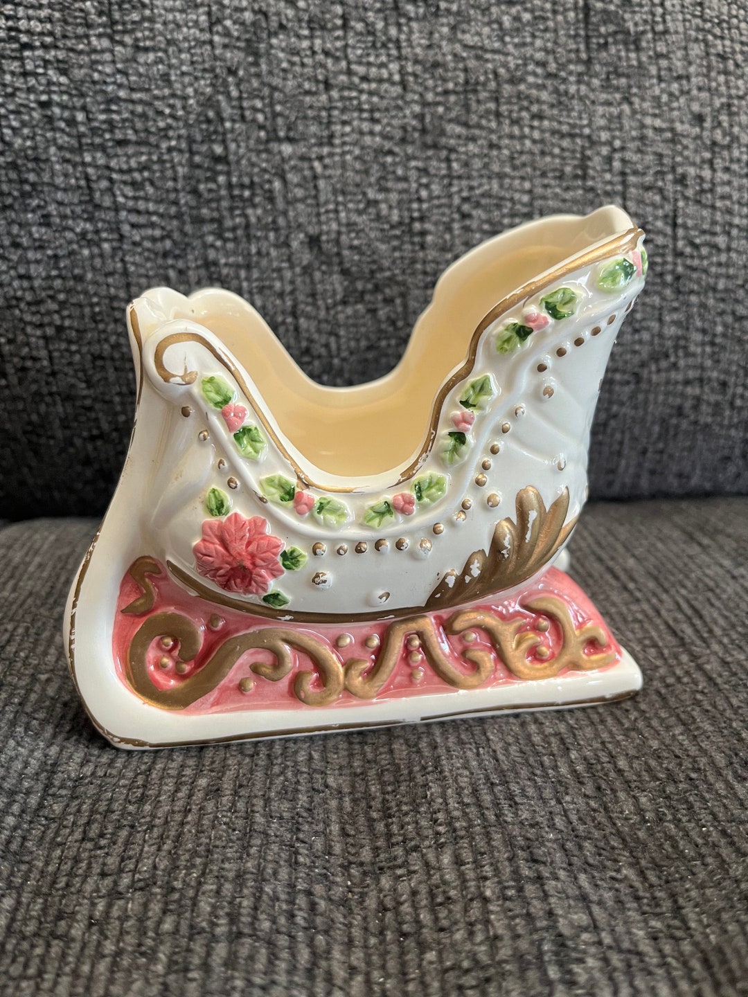 Vintage Ceramic Santa' Sleigh/plant Container - Etsy