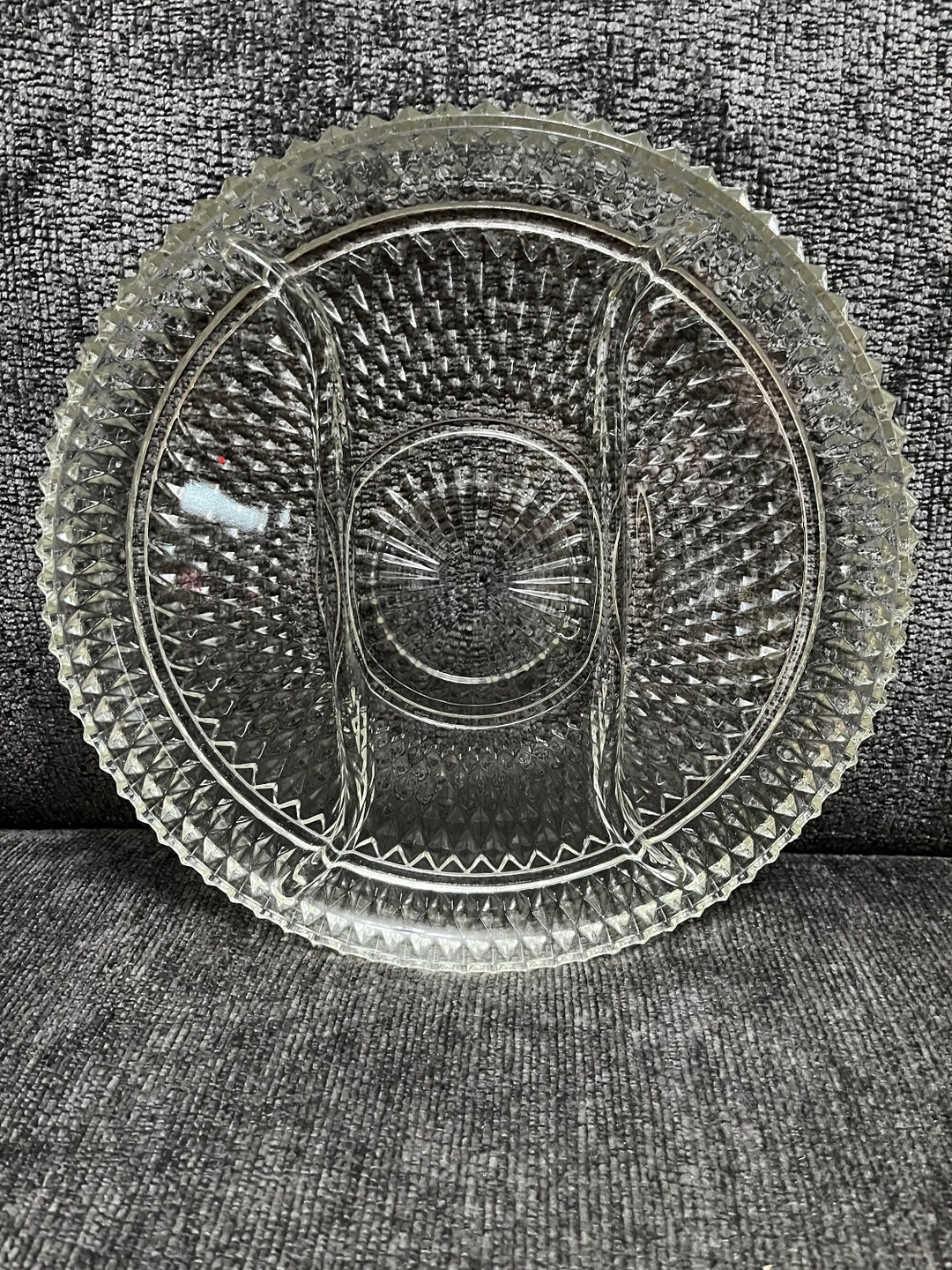 Vintage Large Round Diamond Point Design, Pressed Clear Glass Platter ...