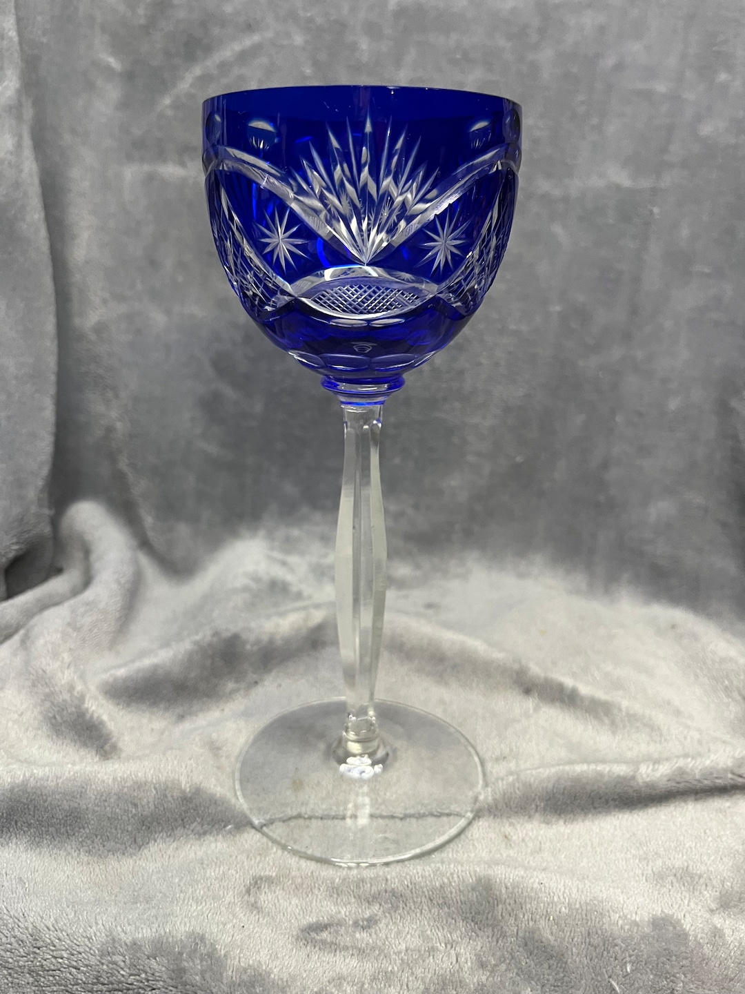 Vintage Bohemian Cut Crystal Wine Glass - Blue to Clear Cut-read ...