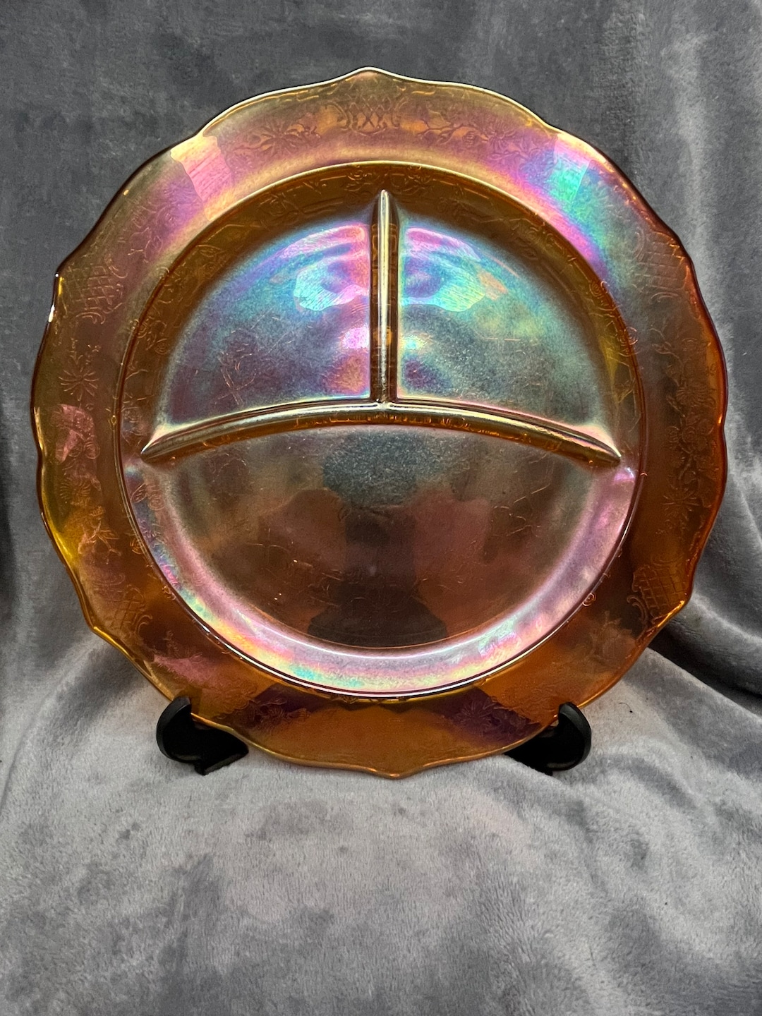 Vintage Carnival Glass Divided Plate Etsy