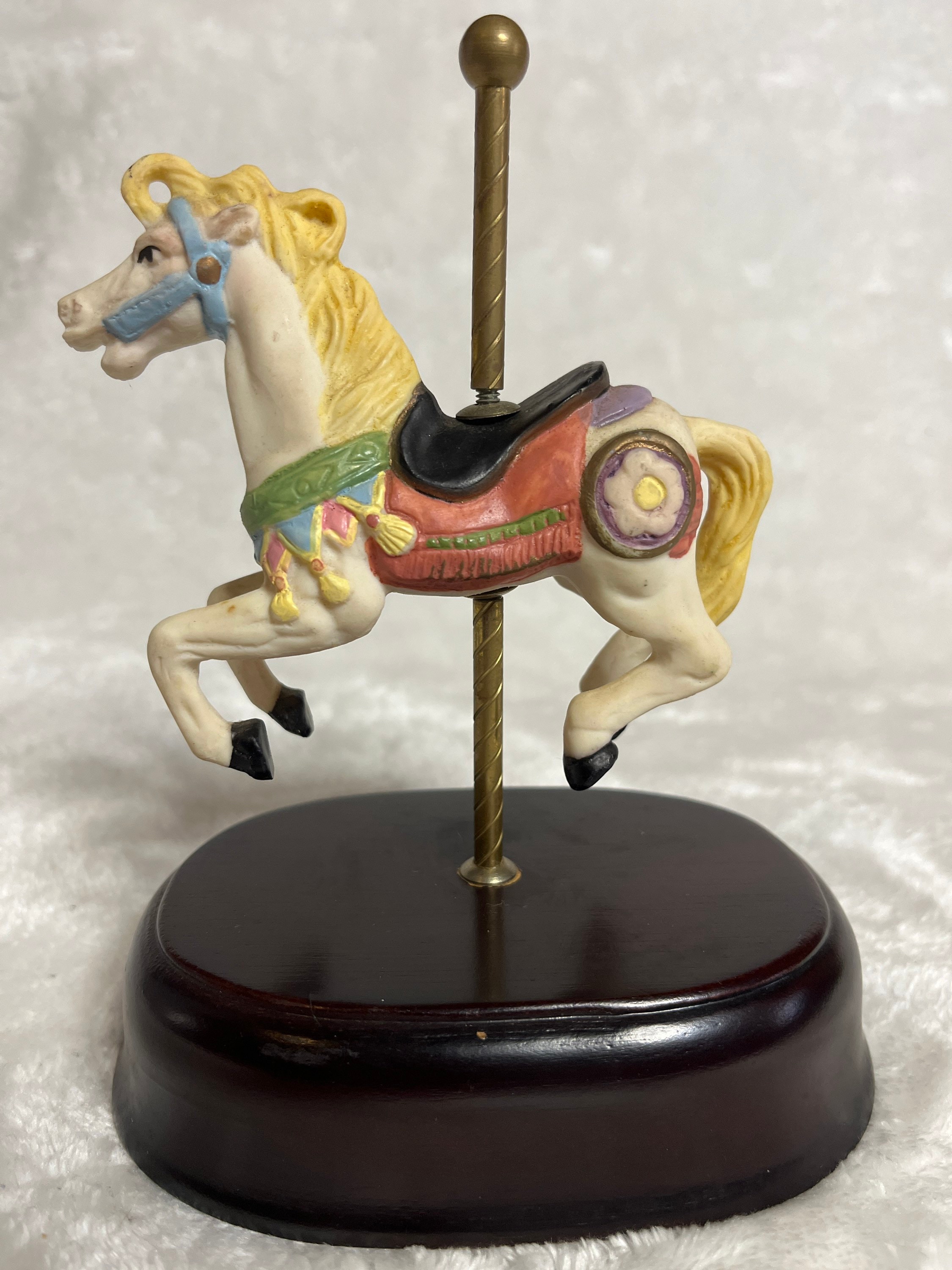 Vintage Musical Carousel Horse / Stationary on Brass Post With Wooden ...